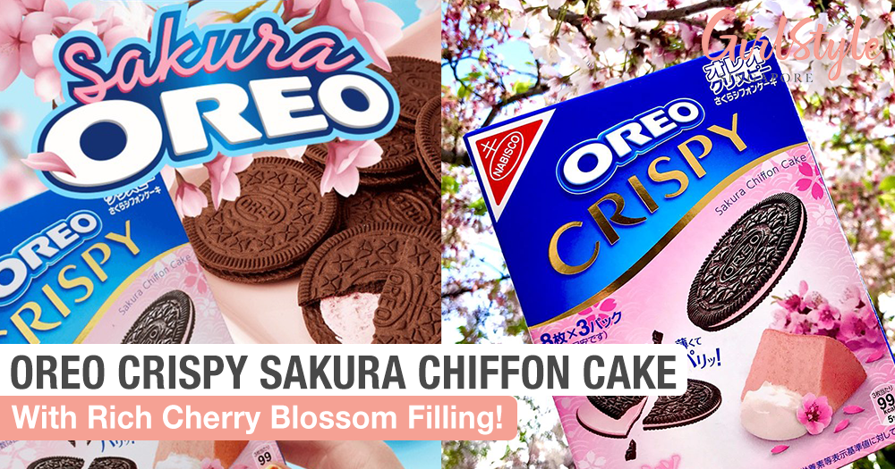Oreo Crispy Sakura Chiffon Cake With Rich Cherry Blossom Filling