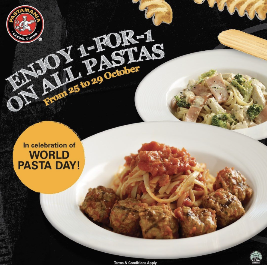 Enjoy 1-For-1 Pasta At PastaMania From $3.60 Per Dish After Discount