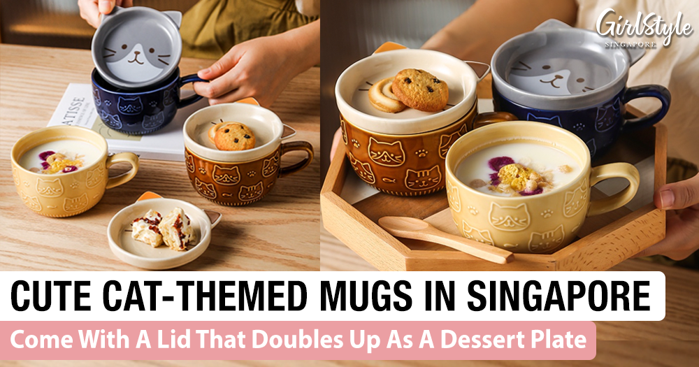 Cat-Themed Mugs With Lids That Double Up As A Dessert Plate