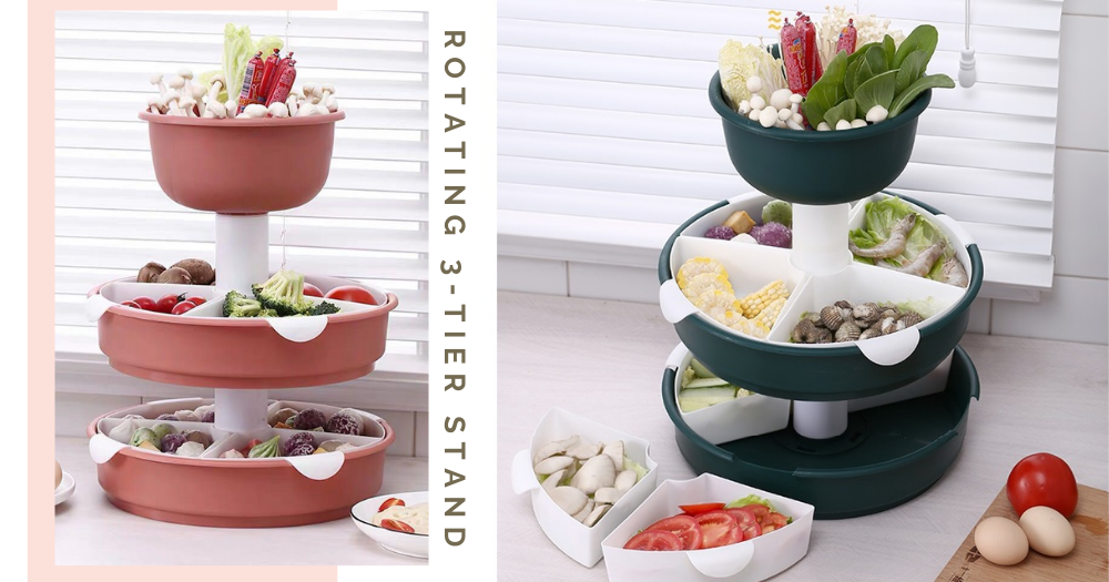 3-Tier Rotating Hotpot Ingredient Stand To Save Dining Table Space
