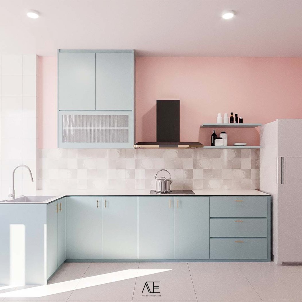 Pastel Pink & Blue HDB In Singapore Has Bathtub & Walk-In Closet